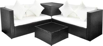 vidaXL 4-tlg. Garten-Lounge-Set mit Auflagen Poly Rattan Schwarz Vidaxl