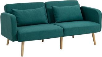 HOMCOM Canapé Convertible 3 Places, canapé-lit 2 Places, Dossier inclinable et accoudoirs réglables, clic clac en Tissu Effet Lin, Pieds en Bois Massif, 2 Co