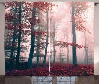 Abakuhaus Wald Rustikaler Vorhang, Herbst-Fall-Natur Woods, Wohnzimmer Universalband Gardinen mit Schlaufen und Haken, 280 x 225 cm, Braun Grau