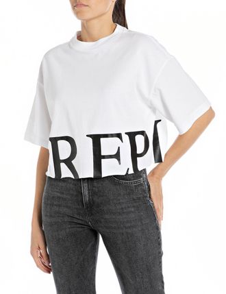 Replay Damen T-Shirt Kurzarm aus Baumwolle, White 001 (Weiß), XL