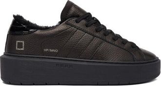 D.A.T.E. Sneakers Hill Low Fur Platform W431-HPF-MN Schwarz