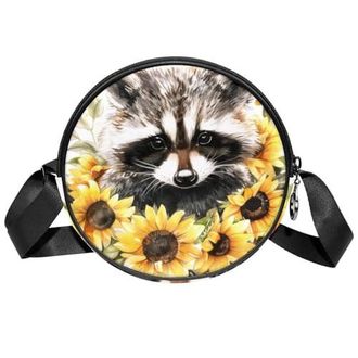 Generic Petit sac &agrave; bandouli&egrave;re circulaire pour femme, motif tournesols laveurs, sac &agrave; dos &agrave; bandouli&egrave;re avec fermeture &eacute;clair, bretelles r&eacute;glables, sac &agrave; mai