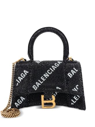 Balenciaga sac &agrave; main Hourglass en daim &agrave; ornements en cristal - Noir