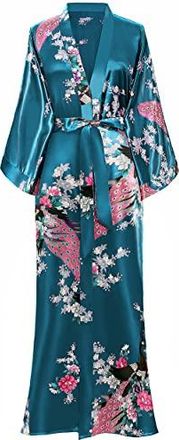 Babeyond Kimono Robe de Nuit Femme Robe de Chambre Longue Robe de Nuit Peacock Kimono Long Chemise de Nuit Kimono 53/135cm Turquoise