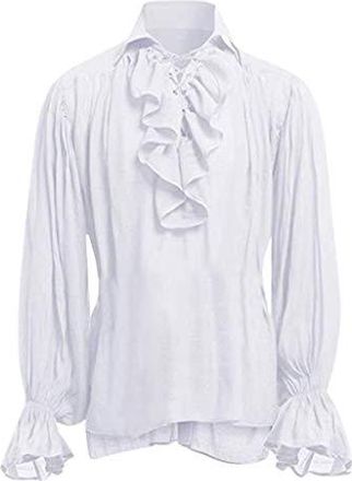 Generic Chemise de pirate pour homme - Chemise à volants - Chemise médiévale - Chemise à lacets - Chemise gothique - Manches longues - Costume Renaissance Vik