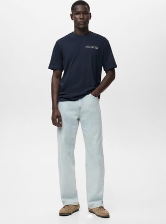 Mango T-shirt 100 % coton texte bleu indigo - Homme - XXL - MANGO MAN