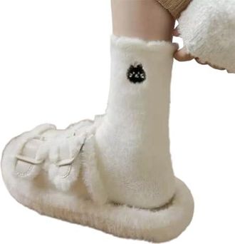 Generic Chaussettes Femme Chaussettes Chaudes Femme Chaussettes Thermiques Femme De Classique Hiver Mi-Mollet Avec Broderie Chat Cor&eacute;en Mignon Doubl&eacute;es Polair