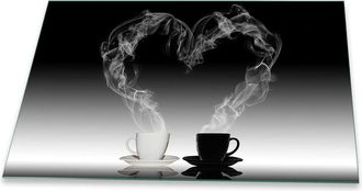 Decorwelt Herdabdeckplatte Abdeckung Ceranfeld Abdeckplatte Schneidebrett 1-Teilig 80x52 Herz Kaffee Schwarz Spritzschutz Glasplatte Ceranfeldabdeckung Schutz H
