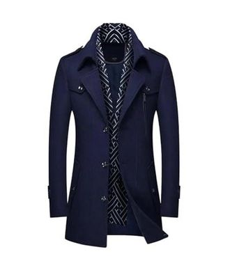 Generic Trench en cuir synth&eacute;tique pour homme - Chaud - Long - Tendance - D&eacute;contract&eacute; - V&ecirc;tements dext&eacute;rieur streetwear, bleu marine, M