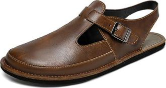 Generic Sandales plates en cuir v&eacute;ritable pour homme - Bout ferm&eacute; - Antid&eacute;rapantes - Pour l&eacute;t&eacute; - L&eacute;g&egrave;res - Pour la plage, marron, 38 2/3 EU