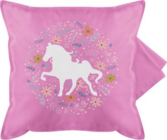 Shirtracer Kissenbezug - Pferde - Kissen - Pferd mit Blumen - 50 x 50 cm - Pink - pferdemotiv pferdekissen pferdeliebhaber horses kuschelkissen geschenke f&uuml;r pfe