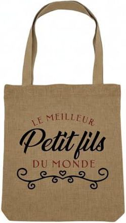 Fabulous Sac Shopping Tote Bag Aspect Lin - Le Meilleur Petit Fils du Monde Grand Parents Famille - Sac de Courses Toile Epaisse 360g Beige Naturel Cabas Port&eacute;