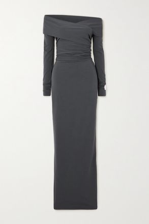 Dolce & Gabbana Robe Du Soir &Eacute;paules Nues En Jersey Stretch &Agrave; Drap&eacute;s - Gris