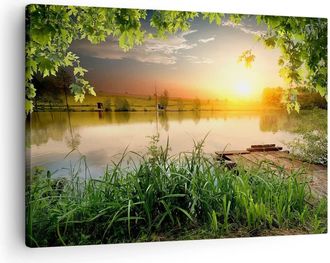 Arttor Bilder auf Leinwand Br&uuml;cke See Leinwandbild mit Rahmen 70x50cm Wandbilder Dekoration Wohnzimmer Schlafzimmer K&uuml;che Deko Klein Wanddeko Bild Wand Kunst