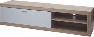 Hhg Meuble tv 637, Table de t&eacute;l&eacute;vision Table basse Armoire tv Commode, bois 43x180x41cm Compartiment de rangement, aspect ch&ecirc;ne, blanc