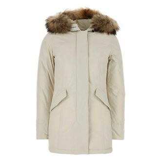 Woolrich Femme, Manteaux, Beige, Taille: 40 FR Parka raton laveur arctique en Milky Cream