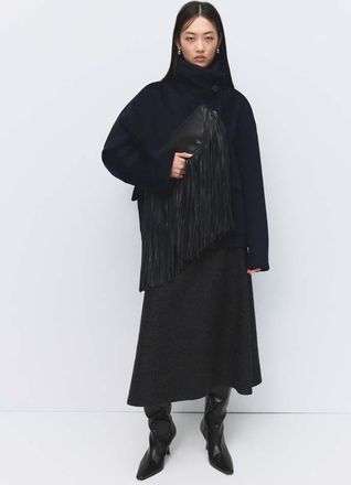 Mango Manteau laine col chemin&eacute;e bleu marine - Femme - XL - MANGO