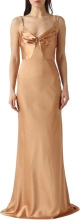Elisabetta Franchi Femme, Robes, Beige, Taille: 40 FR Robe de Soir&eacute;e Tapis Rouge en Tissu Satin&eacute;