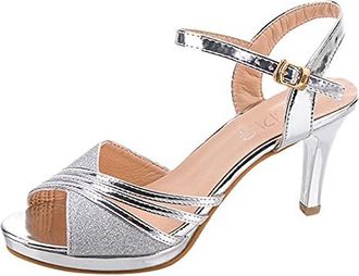 Generic Sandales &agrave; boucle haute pour femme - Talon - Chaussures tendance d&eacute;t&eacute; pour femme, argent&eacute;, 38 EU