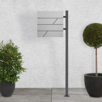 ECD Germany Standbriefkasten mit Zeitungsfach, Briefkasten mit Pfosten, Standfuß freistehend, Briefkastenanlage Briefkastenständer Anthrazit Edelstahl, Postkasten