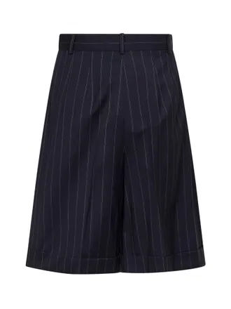 Max Mara Womens Blue Pinstriped Wool Canvas Bermuda Shorts Virgin
