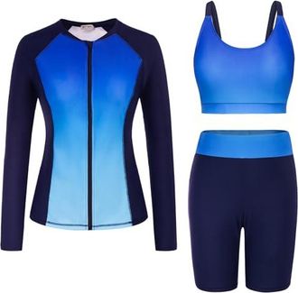 Grace Karin Maillot de bain 3 pi&egrave;ces pour femme - Manches longues - Avec fermeture &eacute;clair - &Eacute;l&eacute;gant - Tankini - Avec veste - V&ecirc;tement de surf, D&eacute;grad&eacute; de bleu, L