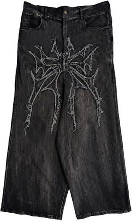 ORANDESIGNE Y2K Streetwear Homme Jeans Baggy Taille Basse Unisexe Denim Pantalon Cargo Baggy D&eacute;contract&eacute; Imprim&eacute; Hippie U Gris XXL