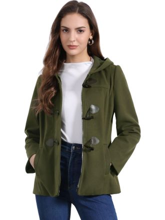 Allegra K Damen Casual Winter Outwear Hooded Button Peacoat Toggle Duffle Coat, Gr&uuml;n (Army Green), S