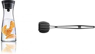 WMF Basic Wasserkaraffe 0,75l H&ouml;he 23,7cm Glaskaraffe Karaffe CloseUp-Verschluss schwarz Glas Cromargan Edelstahl rostfrei & Reinigungsb&uuml;rste Kunststoff L