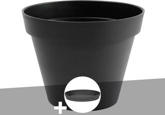 Eda Pot de fleur rond Toscane &oslash; 80 x H.66 cm Anthracite + Soucoupe