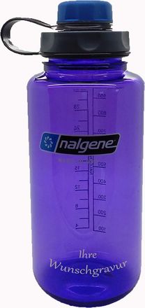 Nalgene Flasche Everyday Weithals - 1 L mit capCAP-Deckel (Violett, mit Namensgravur, Deckel blau)