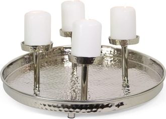 Riffelmacher & Weinberger Silberner Metall Kerzenhalter Rund Ø 40 cm | 24598 - Adventskranz Hammerschlag