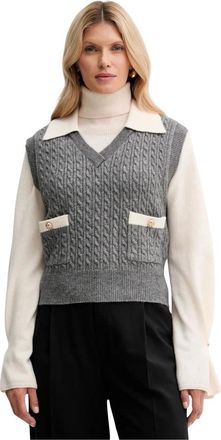 Fracomina Femme, Pulls, Gris, Taille: 38 FR Gilet en maille &agrave; col en V