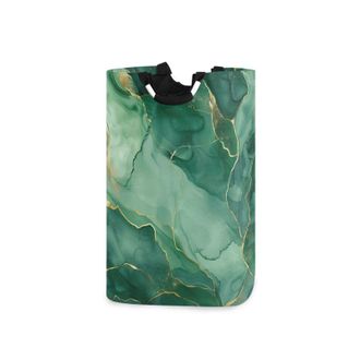 Mnsruu Gro&szlig;er W&auml;schekorb, gr&uuml;ner Marmor, Textur, W&auml;schekorb, faltbarer Kleidersack mit Griff, faltbarer W&auml;schekorb