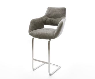 DELIFE Barstuhl Yago-Flex Boucl&eacute; Soft Schlamm Freischwinger Flach Edelstahl Silberfarben Taschenfederkern, Barst&uuml;hle