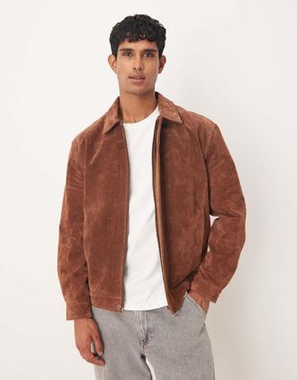 Asos Blouson Harrington en daim - Marron-Neutre