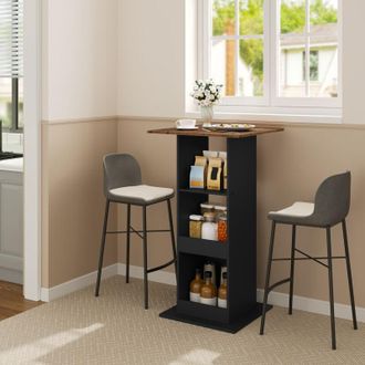 Woltu Bartisch K&uuml;chentisch Tresentisch mit 3 Regalf&auml;chern, Stehtisch Thekentisch aus Holzwerkstoff, f&uuml;r Bar K&uuml;che Wohnzimmer, 60x60x112 cm