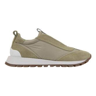 Brunello Cucinelli Wildleder- und Stoff-Sneaker mit Schn&uuml;rung - - Shoes - Damen - Gr&uuml;n - 39 1/2 EU