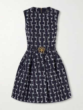 Oscar De La Renta Mini-robe En Jean Jacquard Effil&eacute; &Agrave; Ceinture - Bleu