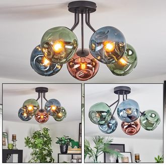 HOFSTEIN Deckenleuchte Ripoll, 5-flammige Deckenlampe aus Metall/Glas in Schwarz/Gr&uuml;n/Blau/Kupfer, Leuchte im Retro/Vintage-Design (Schirme &Oslash; 15 cm), E14, Essz