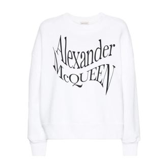 Alexander McQueen Wei&szlig;er Crewneck Sweatshirt mit Logo-Print - - Sweatshirts & Hoodies - Damen - Wei&szlig; - S