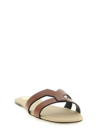 Saint Laurent Womens Brown Calfskin Slides Shoe