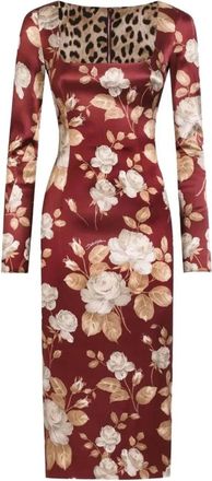 Dolce & Gabbana Femme, Robes, Multicolore, Taille: 40 FR Robe Midi &agrave; Manches Longues et Imprim&eacute; Floral avec Encolure Carr&eacute;e
