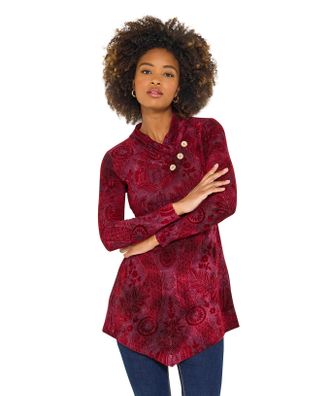 Joe Browns Damen Pleated V-Neck Jersey Tunic Top Tunika-Shirt, rot, 38