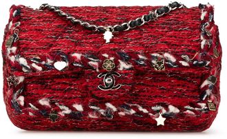 Chanel Hobo Bags - Medium Tweed Braided Charms Double Flap - Gr. unisize - in Rot - f&uuml;r Damen