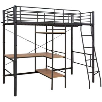 vidaXL Etagenbett mit Tischrahmen Grau Metall 90x200 cm vidaXL