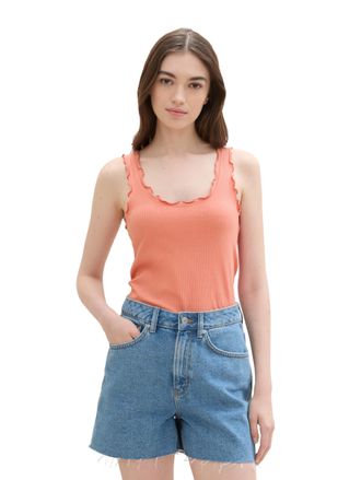 Tom Tailor Damen Tanktop mit R&uuml;schen-Details, burnt terracotta, XL