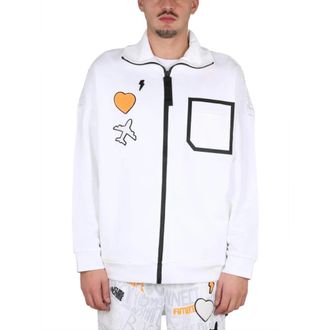 HUGO BOSS Veste de surv&ecirc;tement graphique &agrave; fermeture &eacute;clair int&eacute;grale - Homme - Sweatshirts et sweats &agrave; capuche - Blanc - Taille: XL