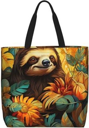 Generic Motif Paresseux Sac Courses Pliable Sacs De Courses L&eacute;ger Sac Cabas Pour Quotidienne Gym Universit&eacute;