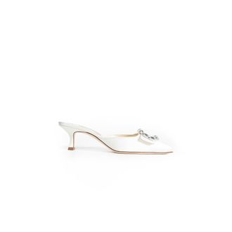 Manolo Blahnik Mayjou Satin Crystal Buckle Mules